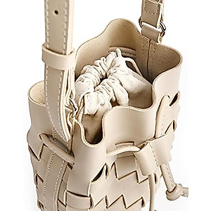 TIJN Woven Bucket Bag for Women Luxury Satchel Handbag with Vegan Leather Crossbody Bag,Cream(Ailin)