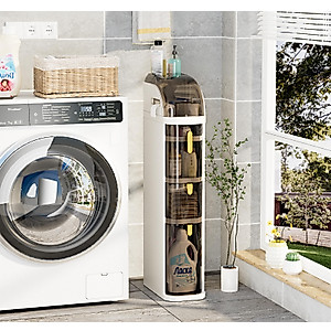 tonchean 4-Tier Bathroom Organizers and Storage,Plastic Narrow Slim Storage Cabinet with Clear Drawers Bathroom Floor Cabinet Towel Organizer Rolling Cart with Wheels for Small Space Gap Living Room