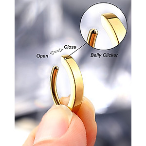 Melighting 14G Belly Clicker Hoop Stainless Steel 316L Belly Button Rings for Women Reverse Curved Belly Rings Clicker Belly Piercing Hoop for Women