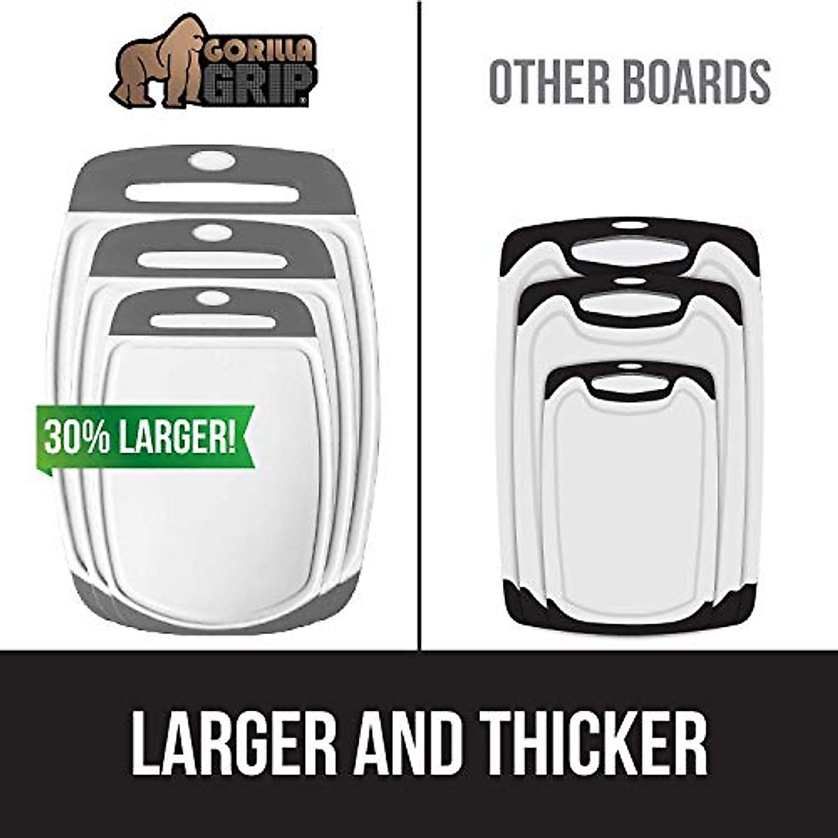 Gorilla Grip Cutting Board Set of 3 and Silicone Oven Mitts Set, Both in Gray Color, 2 Item Bundle