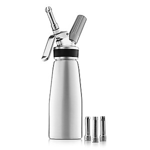 Aluminum Whipped Cream Dispenser with 3 Nozzles, Brush & Recipe Guide