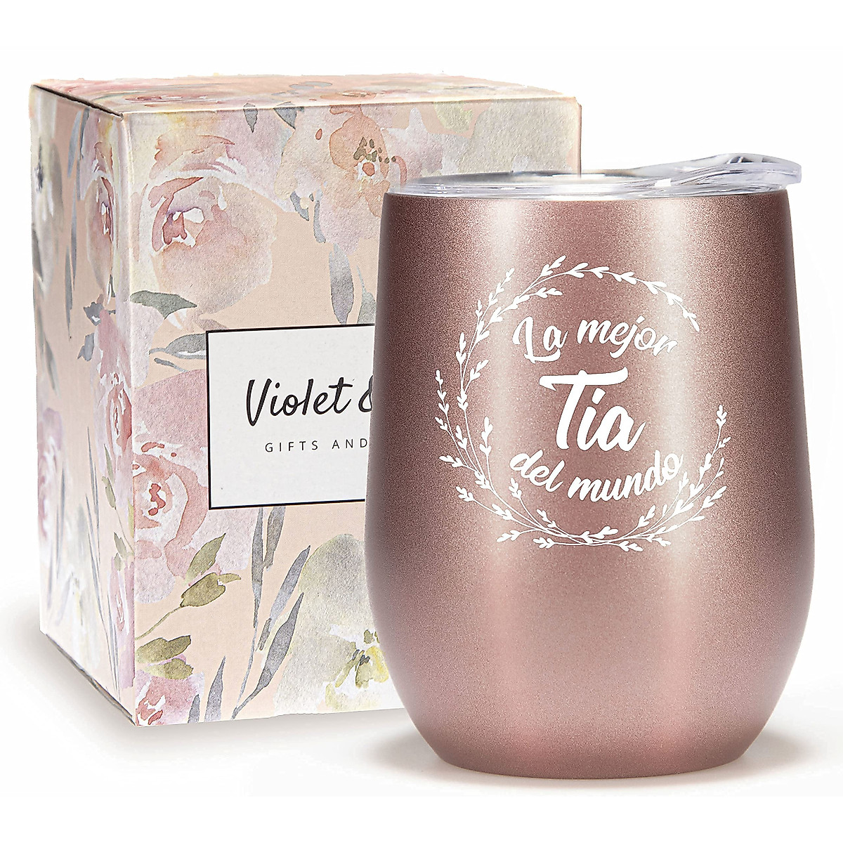 VIOLET & GALE Tia Gifts From Niece 12oz Tumbler Cup Wine Glass Best Tia Ever Gifts Regalos Para Tía de Sobrina Aunt Gifts in Spanish Taza Coffee Mug