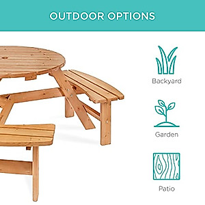 Best Choice Products 6-Person Circular Outdoor Wooden Picnic Table for Patio, Backyard, Garden, DIY w/ 3 Built-in Benches, 500lb Capacity - Natural