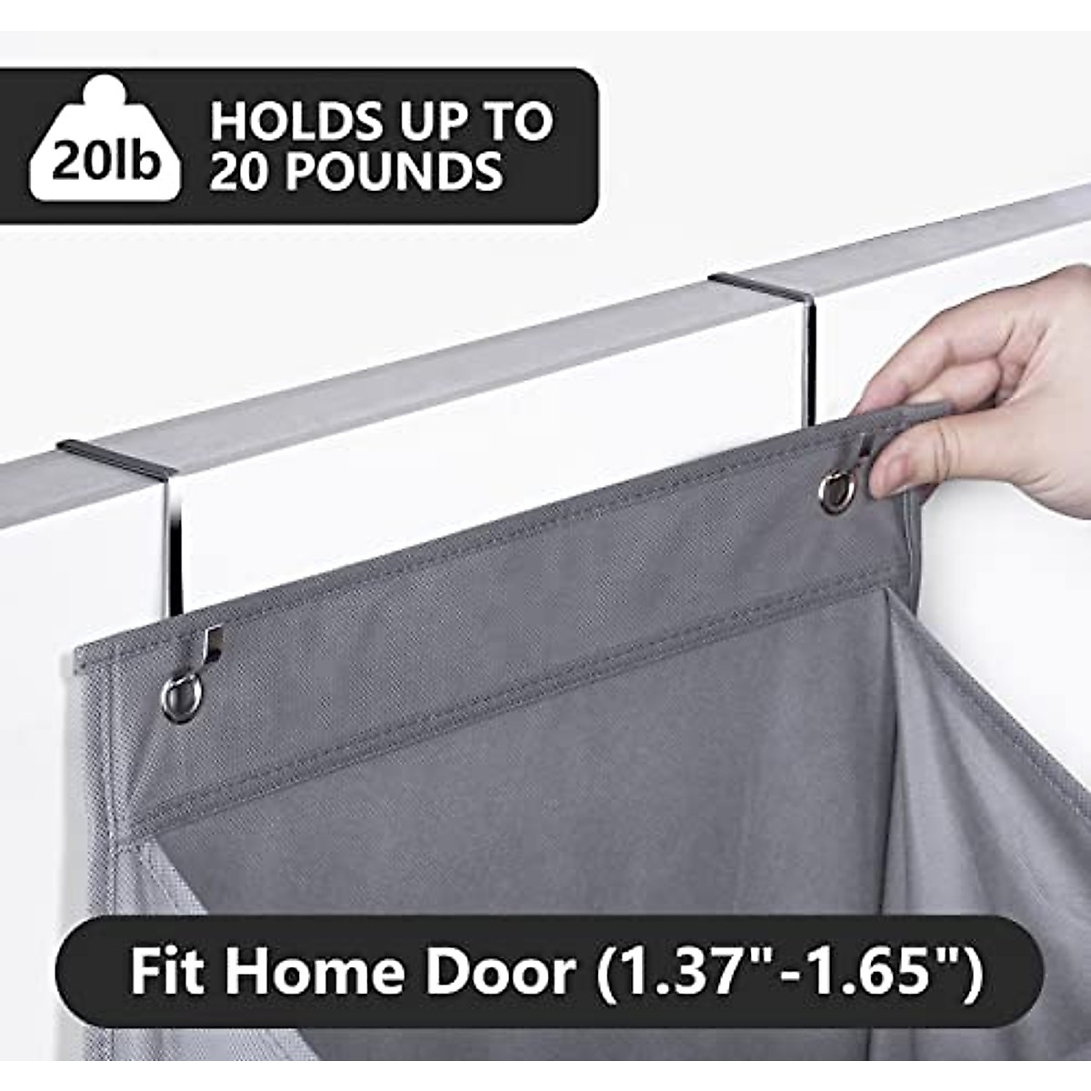 MISSLO Narrow Over the Door Organizer with Deep Pocket - 2 Pack Behind the Door Storage Organizer Rack for Baby Diaper, Shoe, Closet, Bathroom, Bedroom, Pantry, Nursery, Gray