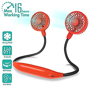 panergy Portable Neck Fan, 2600mAh Battery Operated Handfree Design Wearable Fan with 6 Speeds Strong Wind, 360° Adjustable High Flexibility Personal Fan for Outdoor Travel Home Office