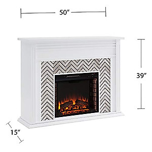SEI Furniture Hebbington Carrara Marble Tiled Electric Fireplace, White-Gray