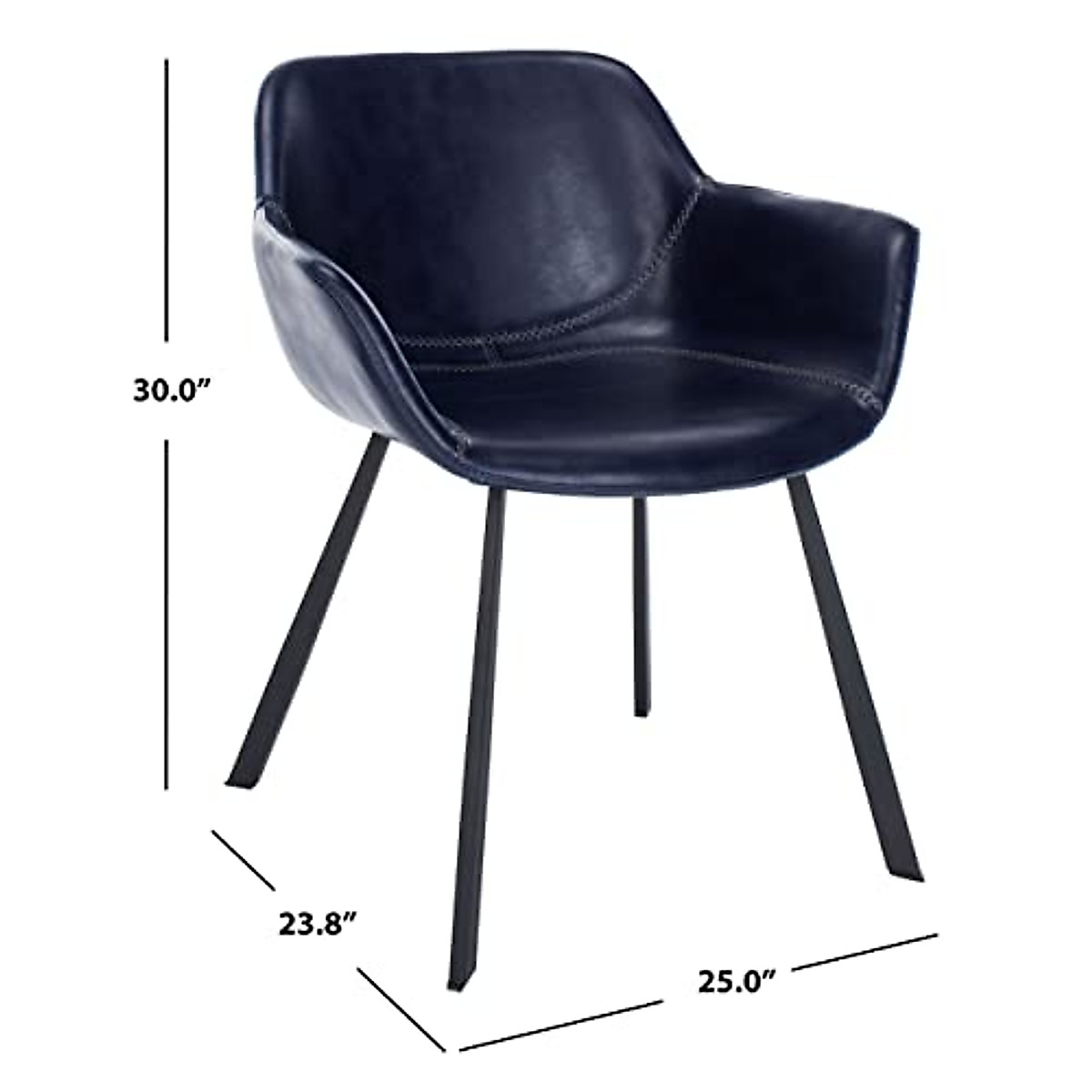 Safavieh Home Arlo Mid-Century Midnight Blue Faux Leather and Black Dining Chair, Set of 2