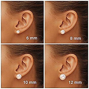 EFTKOY Pearl Earrings 18K Gold Plated Sterling Silver Big Round Studs White Simulated Shell Large Pearl Earrings for Women - 12mm