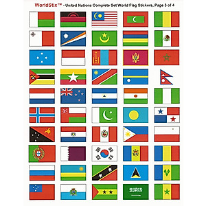 World Flag Stickers - United Nations Sticker Set; 1.5" x 1" Self Adhesive Stickers for Every International Country in The United Nations Plus 7 UN Stickers, 200 Sticker Flags Total Made in USA