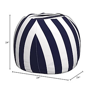 Miaowater 2 PCS Stuffed Animal Storage Bean Bag Chair Cover, Cotton Canvas Beanbag with Zipper for Organizing Kid's and Adults Room Vertical Stripe Blue 24"