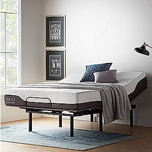 LUCID L150 Bed Base – Upholstered Frame, Queen, Charcoal Adjustable & 10 Inch Queen Latex Hybrid Mattress - Cooling Gel Memory Foam - Responsive Latex Layer - Adaptable - Durable Steel Coils