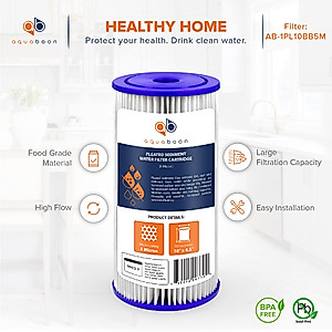 Aquaboon 4.5” x 10" Whole House Water Filter System with Pressure Release (1" Port) & Aquaboon 5 Micron 10" Pleated Sediment Water Filter Replacement Cartridge