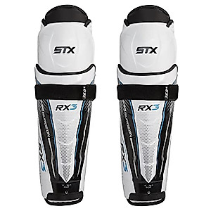 STX HP SG30 SR 13 WE/BE Ice Hockey Surgeon RX3 Shin Guards, 13", White/Blue, 13"