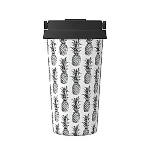 WANGXUEE Tropical Theme Pineapple Fruit Pattern Print 500ml Stainless Steel Travel Tumbler Double Wall Vacuum Insulated Coffee Mug