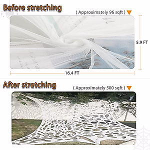 AKEROCK Giant Spider Webs Halloween Decorations Outdoor, Stretchy Gauze Cobwebs, Cut-Your-Own Fake Spider Webbing for Halloween Decor Outside House - White