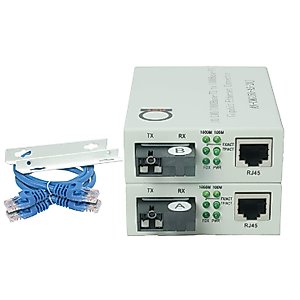 Single Mode SC WDM Single Fiber Bi-Di Gigabit Media Converter - Built-In Fiber Module 20km (12.42 miles) – to UTP Cat5e Cat6 10 100 1000 RJ-45 – Auto Sensing Gigabit or Fast Ethernet Speed -1 pair