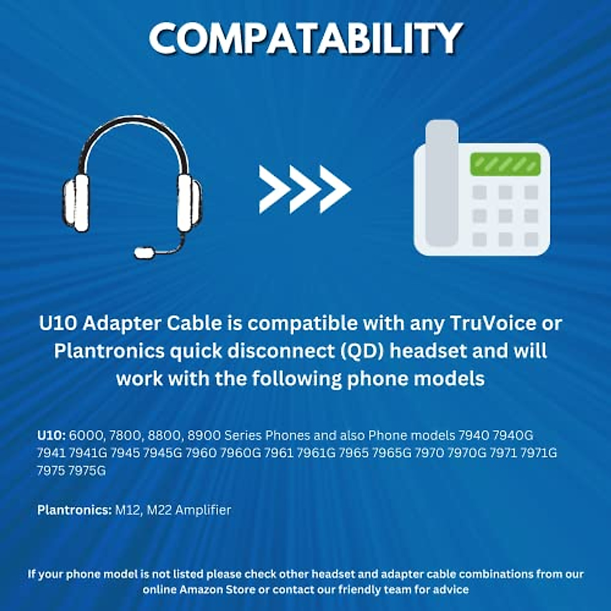 TruVoice U10 Adapter Connects with Any Plantronics or TruVoice Quick Disconnect Headsets - Compatible with Cisco 7931 7940 7941 7942 7945 7960 7961 7962 7965 7970 7975 and 6000 7800 8800 8900 Series
