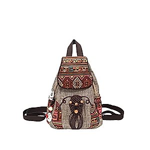 HUANGGUOSHU Backpacks For Women Sling Backpack Casual Canvas Backpack Convertible For Girl Boho Hand-Woven Exquisite Knitting Backpack With Lots Of Pockets Gift For Young Adult Women