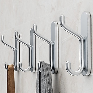 Adhesive Bathroom Towel Hook Wall: Heavy Duty Stick On Jacket Coat Wall Hanging Hooks for Shower 4 PCS Silver