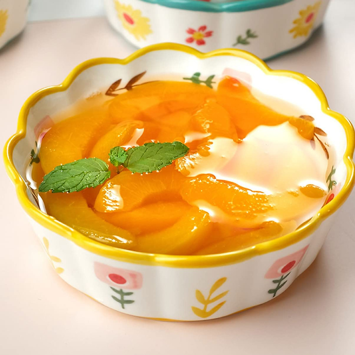 BESTonZON Yellow Mixing Cups Fruits Center Dip Dishwasher Microwave Baking Pattern Kids Kitchen Ramen Bakeware Fruit Floral Wedding Decorative Vegetables Pasta Snack Poorn Candy Oven Side