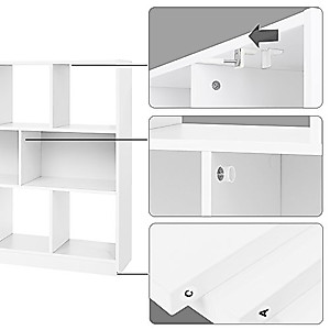 VASAGLE Bookcase, Bookshelf, Freestanding Storage Unit, 8 Open Compartments, Used Horizontally, Vertically, Upside Down, 11 x 35.4 x 39.4 Inches, for Living Room, Study, Office, White ULBC55WT
