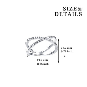 X ring Sterling Silver, Cubic Zirconia X Criss Cross Ring for Women, Mothers Day Jewelry for Wife Girlfriend, Present for Her, Size 6-8 (white-gold-plated-silver, 6)