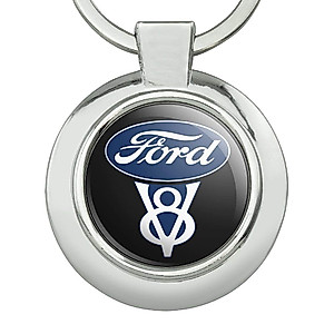 GRAPHICS & MORE Ford Vintage V8 Logo Keychain Classy Round Chrome Plated Metal