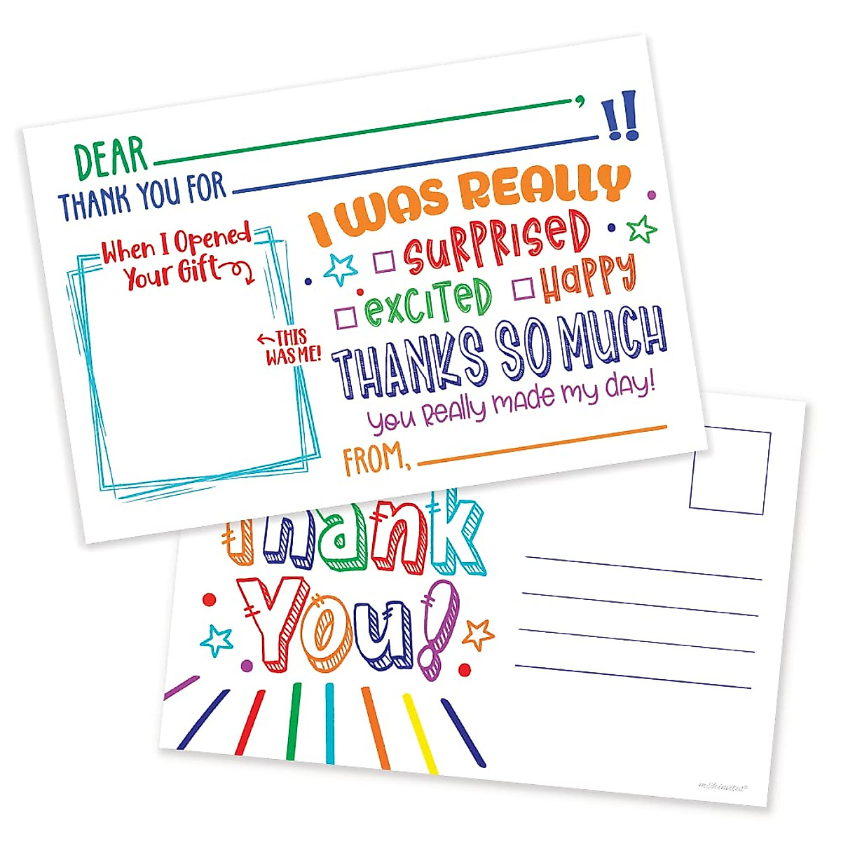 m&h invites 50 Kids Thank You Fill In The Blank Cards - Thank You Postcards For Boys or Girls