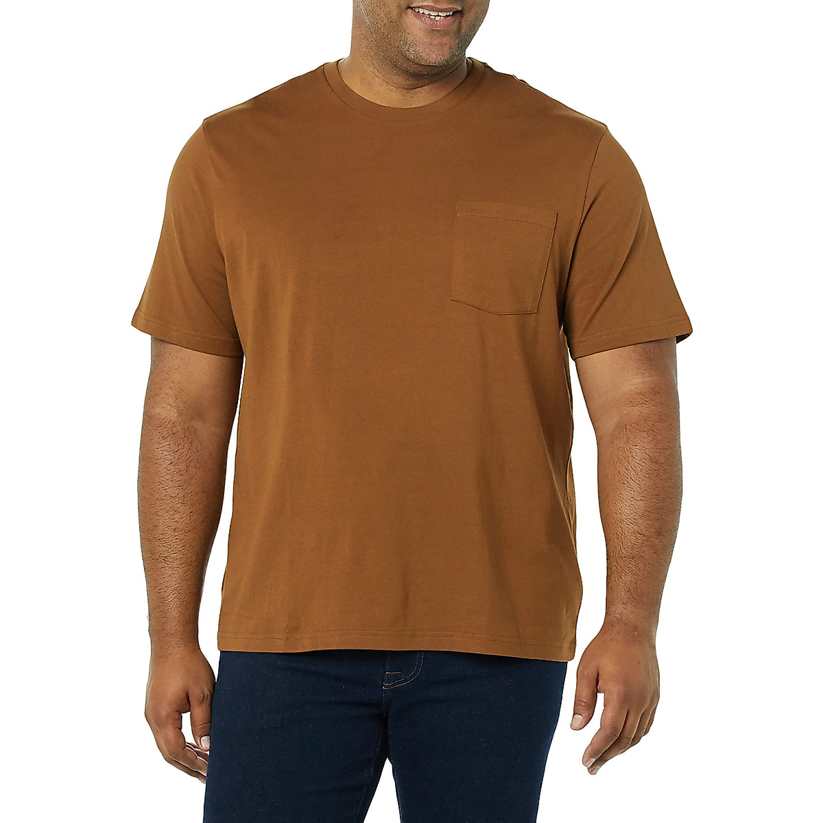 Amazon Essentials Men's Regular-Fit Short-Sleeve Crewneck Pocket T-Shirt, Pack of 2, Black/Brown, Medium