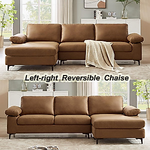 100.8" Sectional Sofa,Faux Leather Couch with Reversible Chaise,Mid-Century L Shaped Sofa Couch for Living Room, Apartment,Office (Brown, Loveseat)