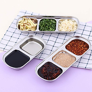 Stainless Steel Sauce Dish Seasoning Dish Snack Plate Divided Food Dipping Bowl Kitchen Condiment Snack Serving Dishes (2 Grids)