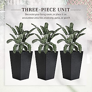 Outsunny Set of 3 Tall Planters with Drainage Hole, Outdoor Flower Pots, Indoor Planters for Porch, Front Door, Entryway, Patio and Deck, Black