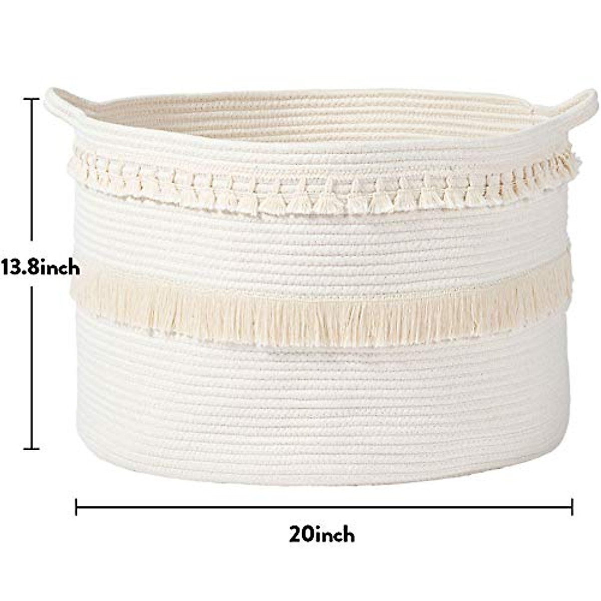 ANTJUMPER Cotton Rope Basket Hamper, Macrame Tassel Storage Basket with Handle Rope Woven Nursery Hamper Storage Bin for Clothes Blankets Pillow and Toys (20"x20"x14")