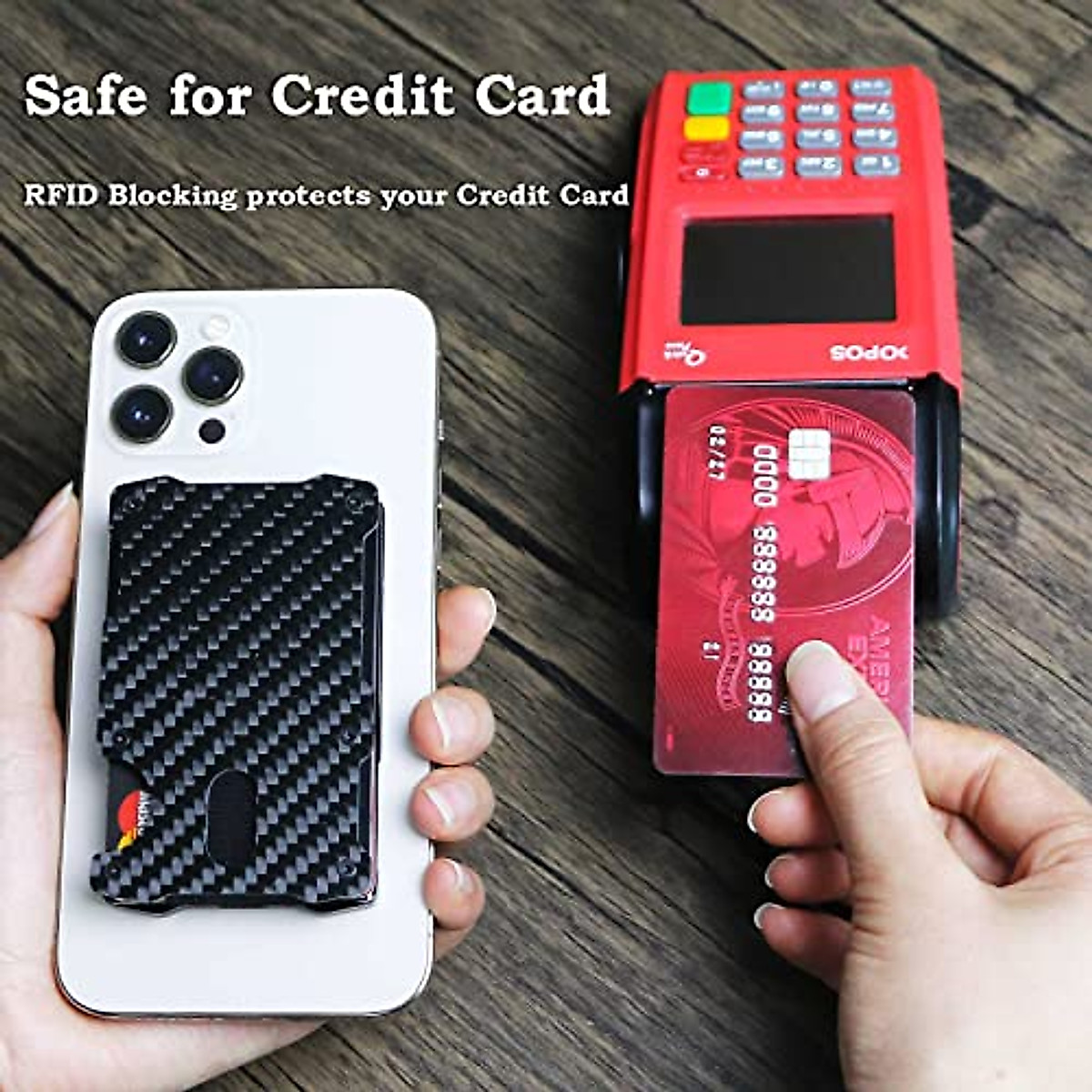 WXM Magnetic Phone Card Holder with Magnetic Wireless Charging Wallet Credit Holder Real Carbon Fiber RFID Blocking Minimalist Mens Gift