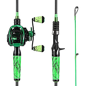 One Bass Fishing Rod and Reel Combo, Baitcasting Combo with SuperPolymer Handle- Green-1.8M -Right Handed