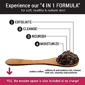 pureSCRUBS Premium Organic Arabica Coffee Body Scrub Set - VANILLA BLEND Large 16oz Anti Cellulite Scrub With Essential Oils & Nutrients + FREE Wooden Spoon, Loofah & Mini Organic Exfoliating Bar Soap