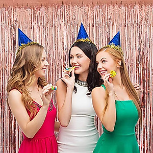 3Pcs Rose Gold Metallic Tinsel Foil Fringe Curtains, Rose Gold Foil Fringe Curtain Backdrop Metallic Tinsel Streamers Backdrop for Birthday Baby Shower Party Photo Booth Props Decoration