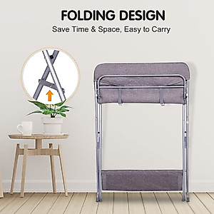 Baby Changing Table Nursing Station - Folding Diaper Table for Newborn Infant with Large Organizer Racks & Safety Belt, Grey
