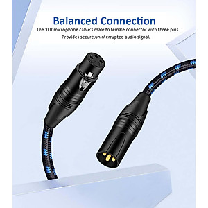 DREMAKE 40FT XLR Mic Cable 3-Pin XLR Male to Female Microphone Audio Cable, Black Blue Tweed Braided Balanced DMX AMP Instrument Patch Cords for Mixing Boards, Speaker Systems, Pro Audio, Preamps