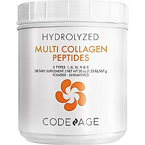 Codeage Multi Collagen Protein Powder Peptides, 2-Month Supply, Hydrolyzed, Type I, II, III, V, X Grass Fed All in One Super Bone Broth Collagen Supplement, Non-GMO, 20 Ounces