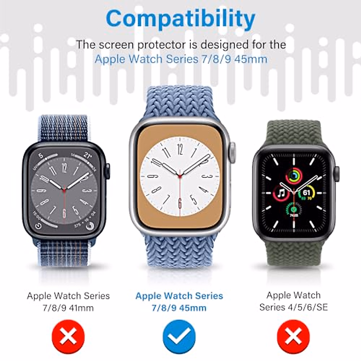 UniqueMe 8 Pack for Apple Watch Series 9/8/7 Screen Protector 45mm, [Strong Asorption] [Flexible TPU Not Glass][Non-Bubbles] iWatch Anti-Scratch Replacement Protection HD Clear Cover Soft Film