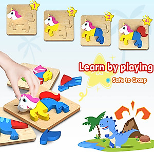 Kaodezhu Wooden Animal Puzzles for Toddlers 1 2 3 Years Old, Bright Color Learning Toys Gift with 6 Pack, Girls and Boys Montessori Toy for Educational Preschool