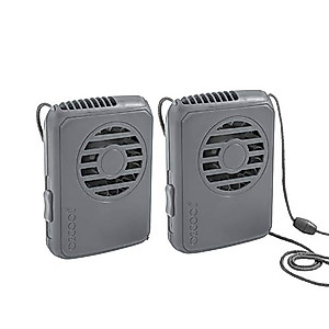 O2COOL Battery Powered Deluxe Necklace Fan For Personal Cooling With Adjustable Lanyard (Grey) 2 Pack