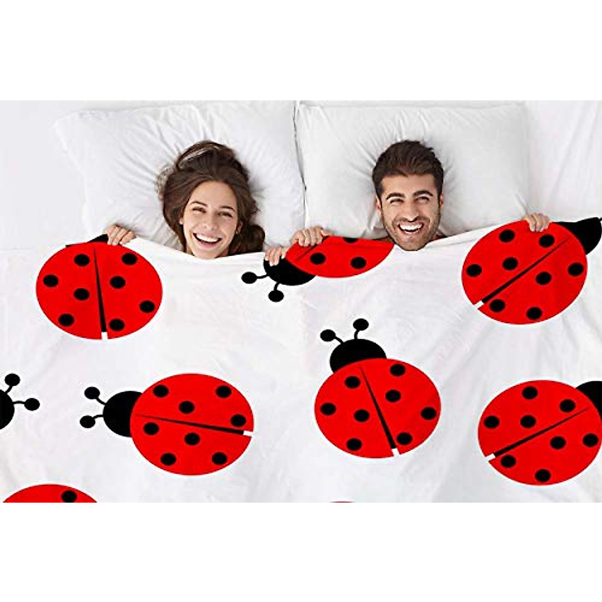 Mugod Ladybug Throw Blanket Red and Black Ladybug Seamless Pattern on White Background Decorative Soft Warm Cozy Flannel Plush Throws Blankets for Baby Toddler Dog Cat 30 X 40 Inch