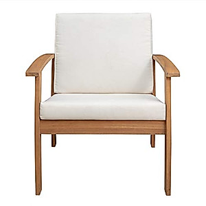 Patio Sense 63342 Lio Wooden Armchair with Cushions Modern & Contemporary Lounge Chair Patio Living Room Study Garden & Outdoors Soft & Comfortable Low Maintenance - Brown & White