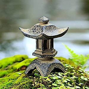 GANAZONO Bonsai Pagoda Miniature Pagoda Figurines Garden Resin Pagoda Lantern Statue Chinese Miniature Hexagon Zen Asian Bonsai Micro Landscape Decoration Miniature Ornaments