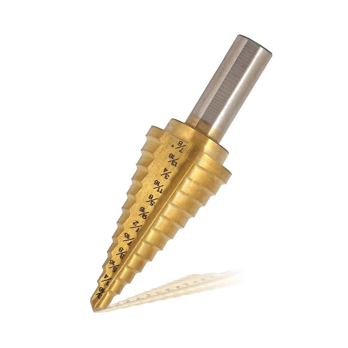 Saiper Titanium Step Drill Bit 3/16" to 7/8" (12 Step Sizes) HSS 4241 Triangle Handle Step Drill Bits Drill Holes for Plastic, Aluminum, PV Plate