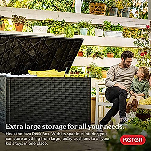 Keter XXL Java 230 Gallon Resin Rattan Look Large Outdoor Storage Deck Box for Patio Furniture Cushions, Pool Toys, and Garden Tools