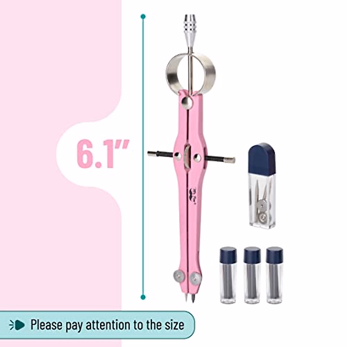Mr. Pen- Professional Compass for Geometry, Pink, Extra Leads, Metal Compass, Compass, Compass Drawing Tool, Drawing Compass, Drafting Compass, Compass for Students, Compass for Woodworking