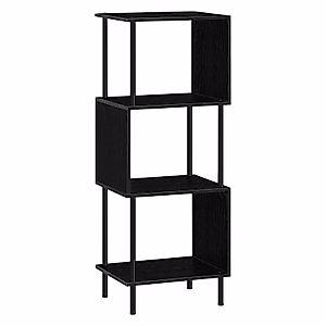 ETELI Small Bookshelf Unique S Shaped 4 Shelf Bookcase Free Standing Industrial Book Storage Shelves for Living Room, Bedroom, and Home Office, Rustic Book Organizer & Metal Frame